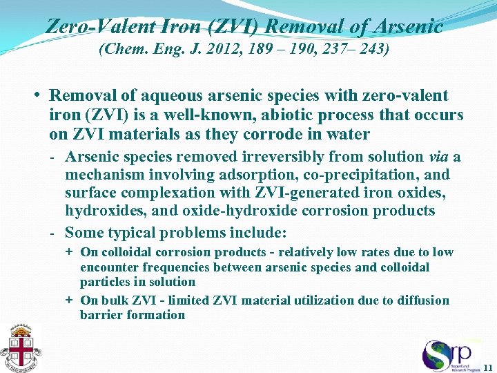 Zero-valent iron ZVI removal of arsenic in