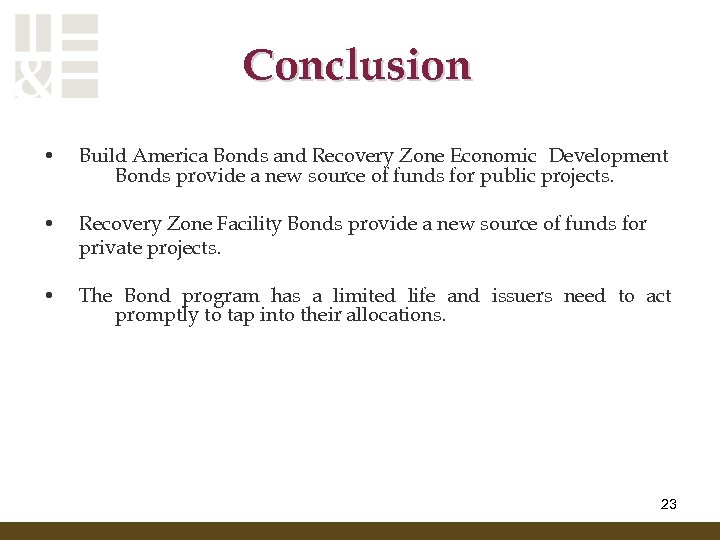 Build America Bonds and Recovery Zone Bonds presented