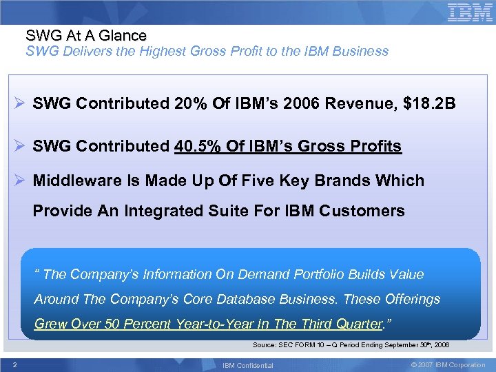 IBM Software Group DB 2 data server technology