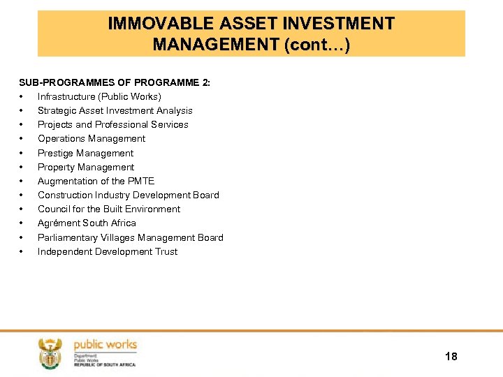 PRESENTATION TO THE PORTFOLIO COMMITTEE ON PUBLIC WORKS