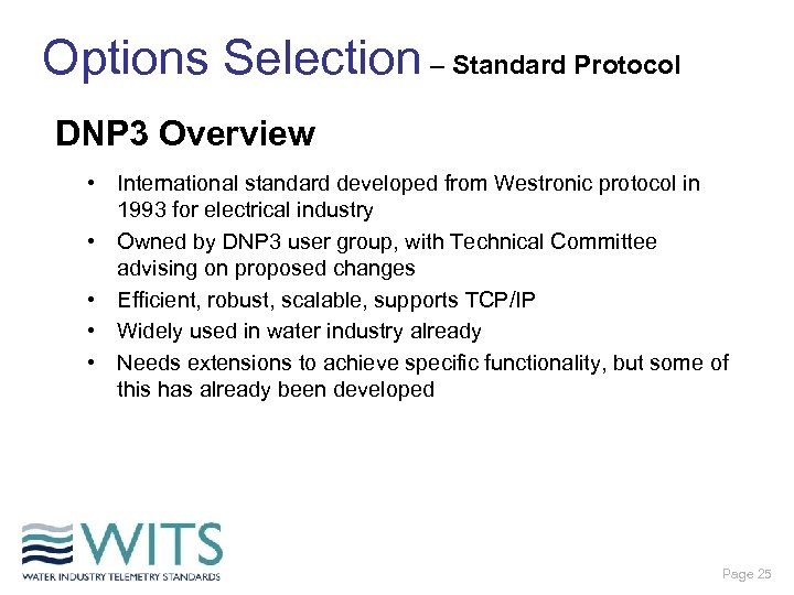 Remote Technologies UK-WITS Protocol Project Jim Baker Water