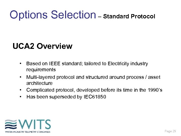 Remote Technologies UK-WITS Protocol Project Jim Baker Water