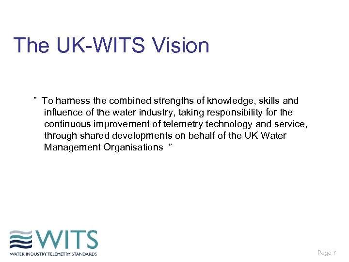 Remote Technologies UK-WITS Protocol Project Jim Baker Water