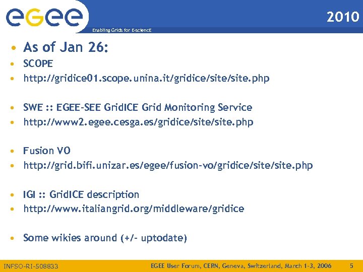 Enabling Grids for E-scienc E Grid ICE monitoring