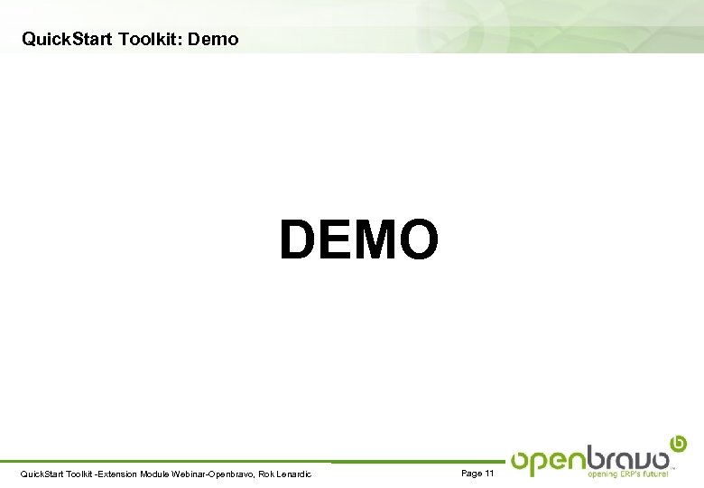 Quick Start Toolkit Template Extension Module Webinar