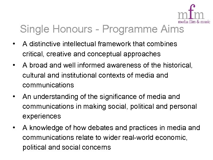 Media UG Single Honours Joints Portfolio Review