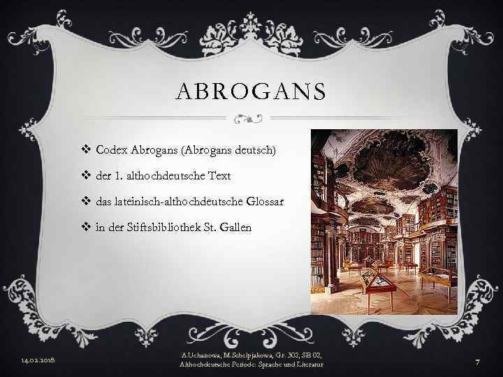 ALTHOCHDEUTSCHE PERIODE Sprache und Literatur 14 02 2018