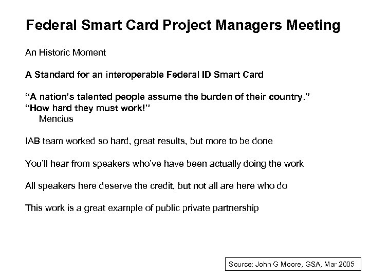 Federal Smart Card Project Managers Meeting Federal Identity