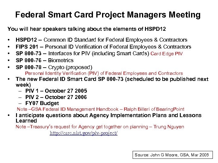 Federal Smart Card Project Managers Meeting Federal Identity