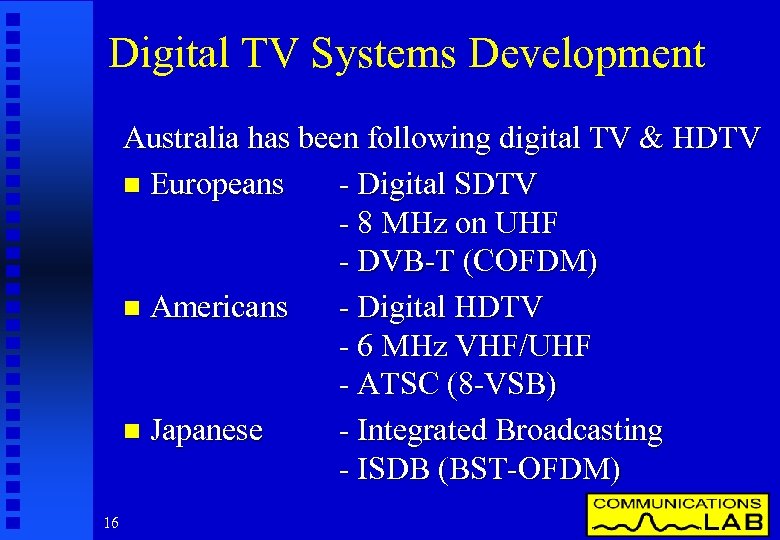 Communications Laboratory Australian digital TV — status http