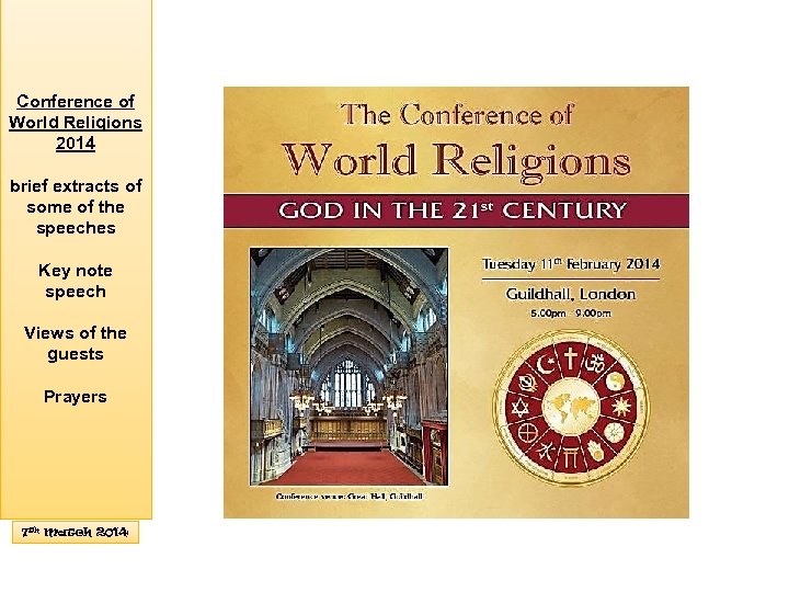 conference of World religions 2014 sermon delivered by