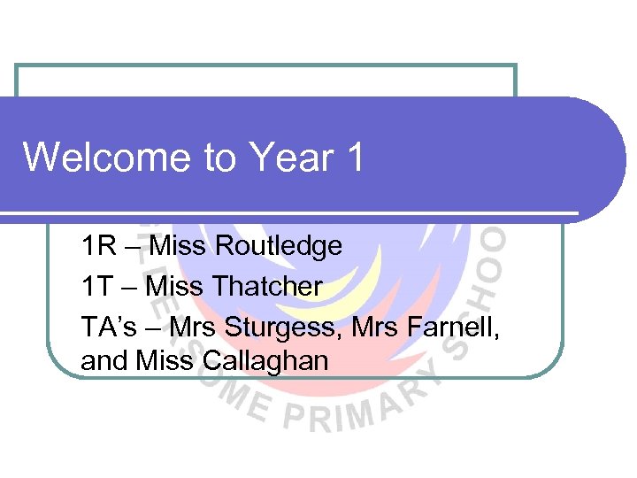 Welcome to Year 1 1 R Miss