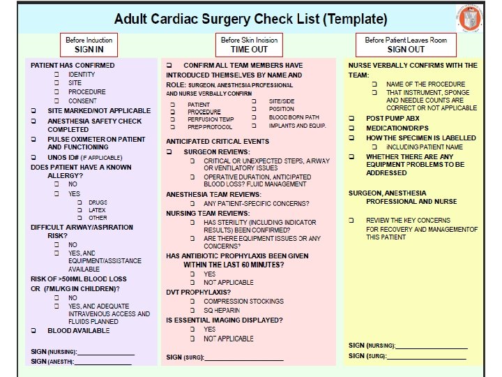 Liste de vérification OMS WHO Surgical Safety Checklist