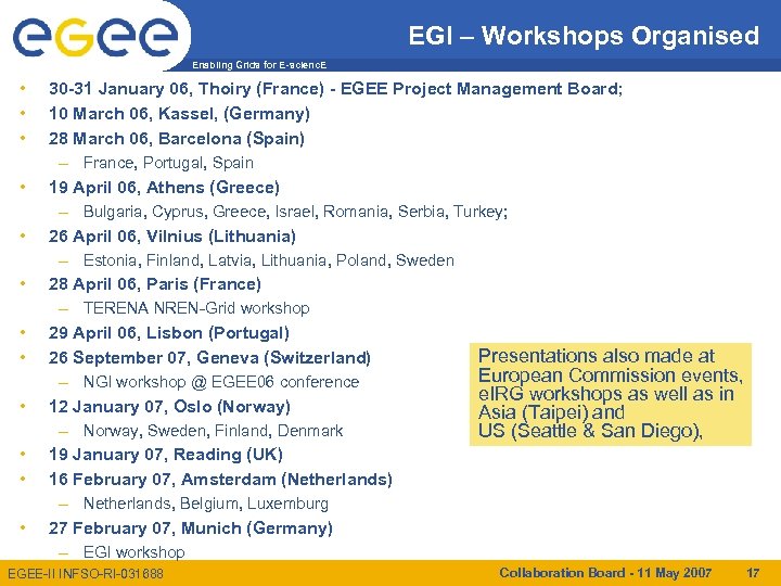 Enabling Grids for E-scienc E EGEE-II Collaboration Board