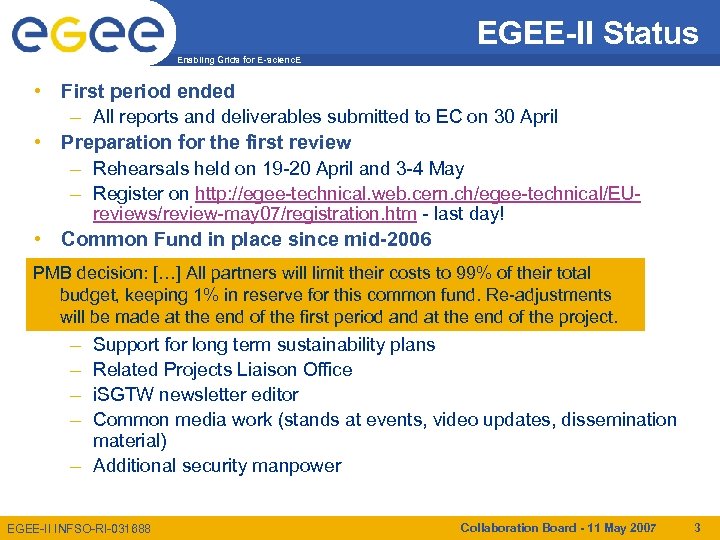 Enabling Grids for E-scienc E EGEE-II Collaboration Board