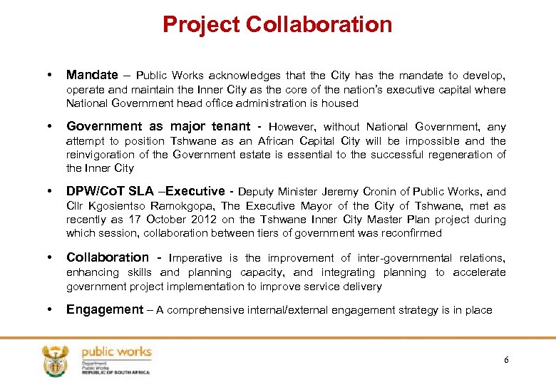 Briefing to Public Works Portfolio Committee Inner City