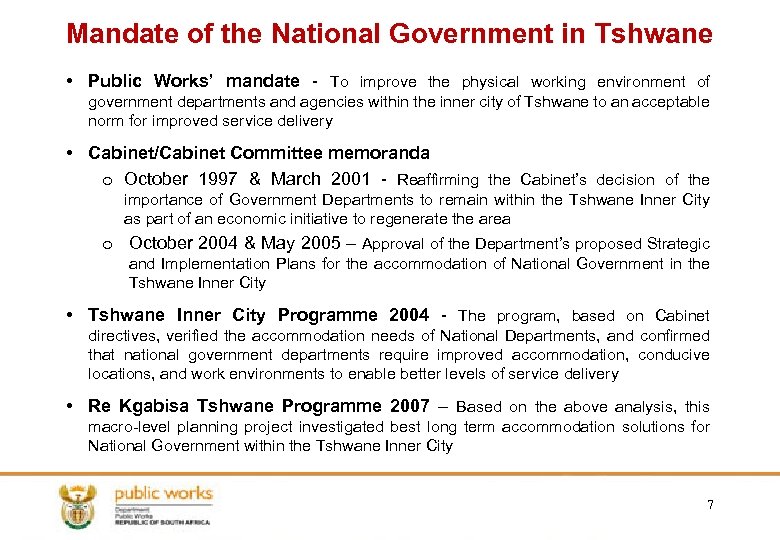 Briefing to Public Works Portfolio Committee Inner City