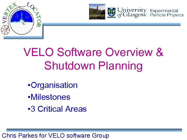 VELO Software Overview Shutdown Planning Organisation