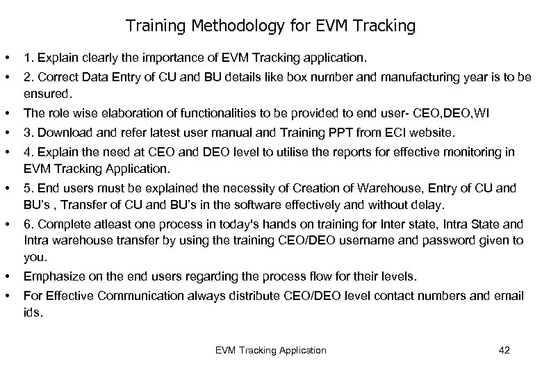 Training on EVM Tracking Application 1 Presentation