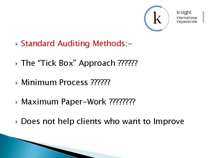 Knight International Inspectorate Ltd IFST Presentation Western Branch