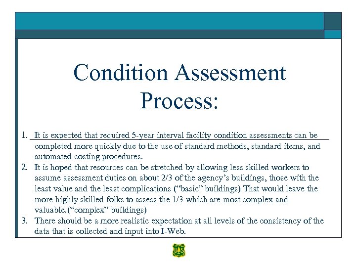 Overview of Condition Assessment Process Main Topics