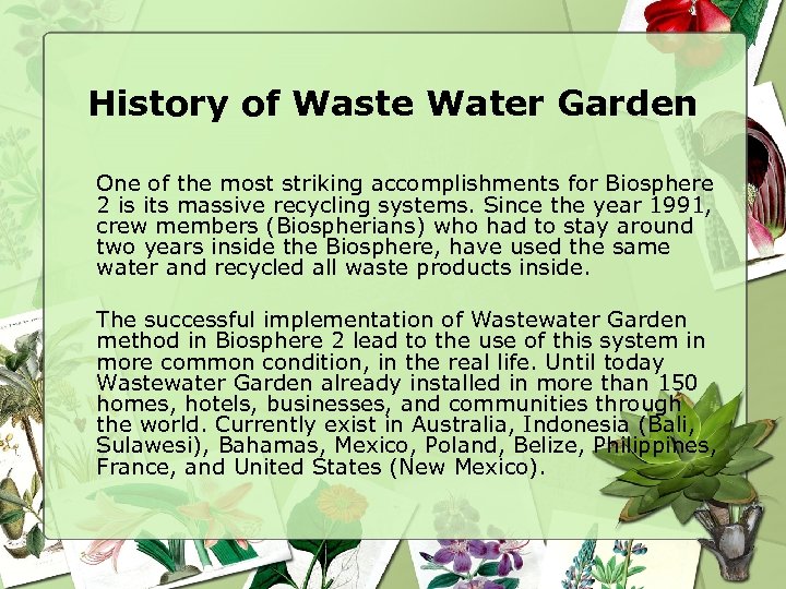 WASTE WATER GARDEN WASTE WATER TREATMENT FOR TROPICAL