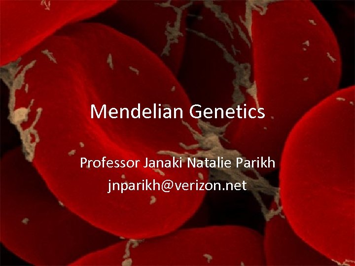 Mendelian Genetics Professor Janaki Natalie Parikh jnparikh verizon net