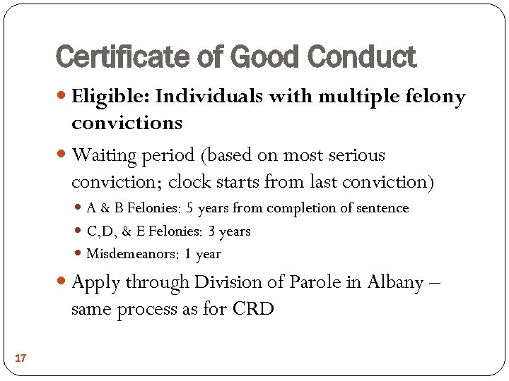 Certificates of Relief from Disabilities Good Conduct