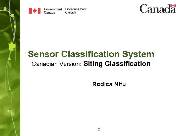 Sensor Classification System Canadian Version Siting Classification Rodica