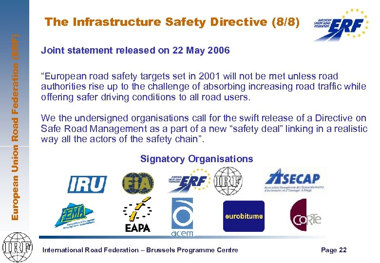 European Union Road Federation ERF Infrastructure safety needs