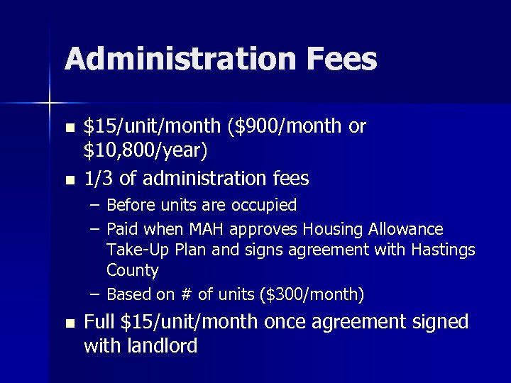 Summary of the Housing Allowance Rent Supplement Program December