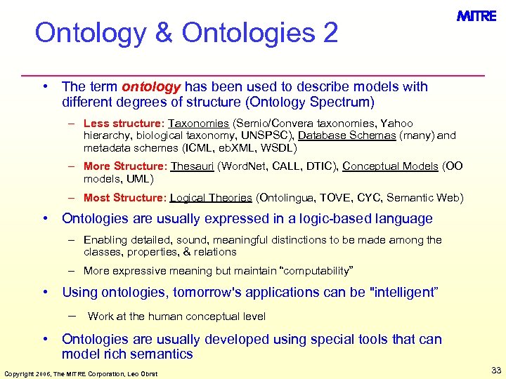 The Ontology Spectrum Semantic Models Dr