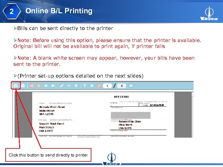 Online Bill of Lading Printing User Guide COSCON