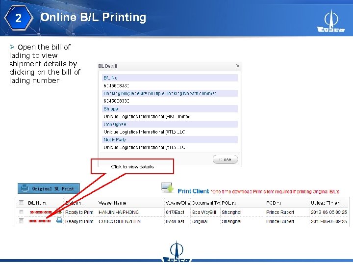 Online Bill of Lading Printing User Guide COSCON