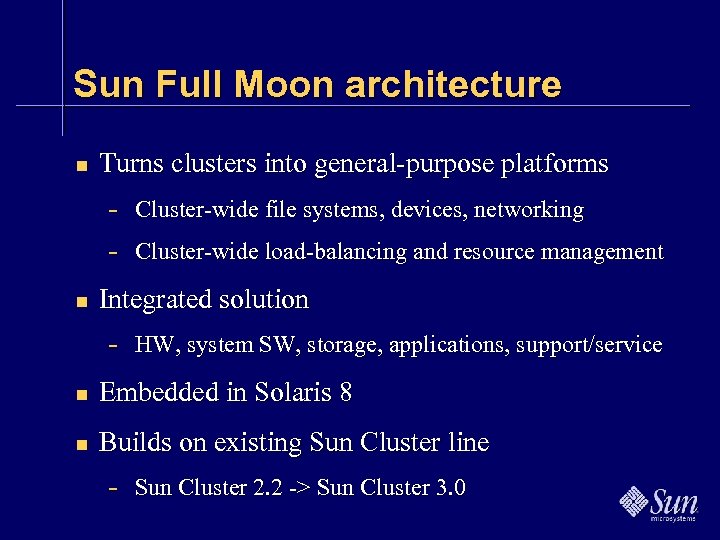 Sun Clusters Ira Pramanick Sun Microsystems Inc