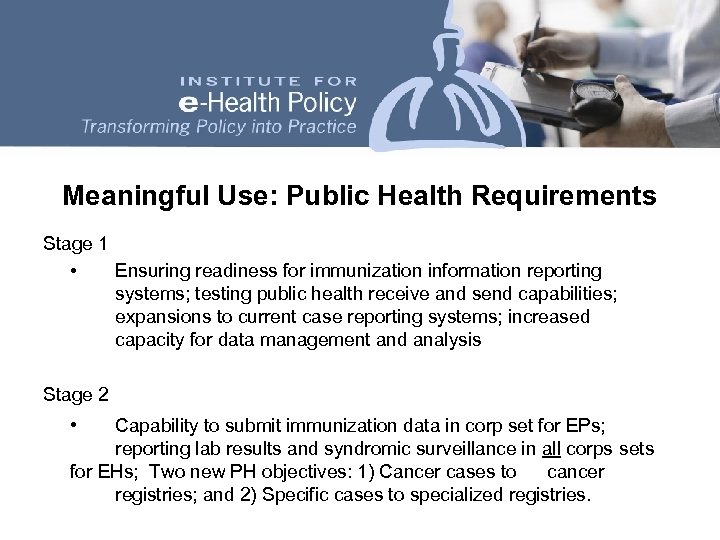 HIT Toward Public Health It Takes a Village