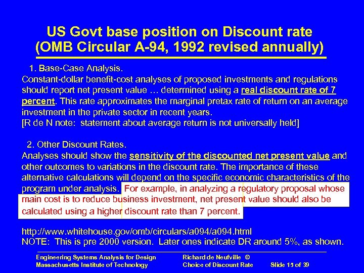 Choice of Discount Rate Discussion Plan l Basic