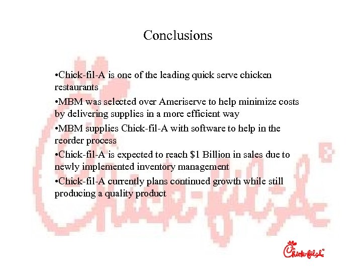 Chick-fil-A Supply Chain Presentation Bobby Baptist Michael Haddad