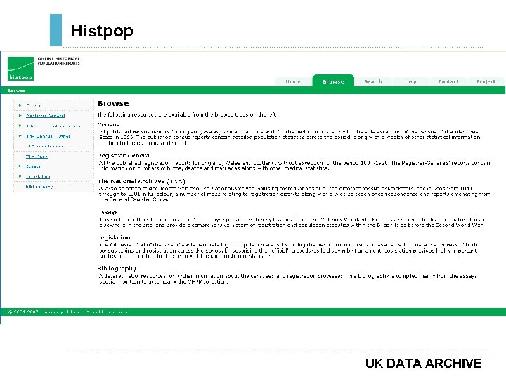 HISTORICAL POPULATION RESOURCES AT THE UK DATA ARCHIVE