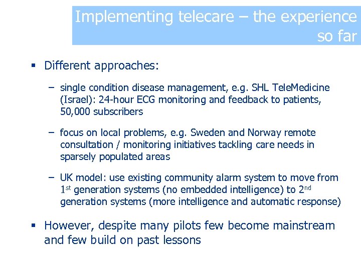 Introducing telecare Global challenges local strategies Computer-Based ...