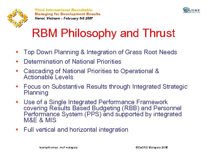 Third International Roundtable Managing for Development Results Hanoi