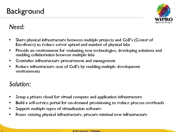 Private Cloud at Wipro Cloud computing based on