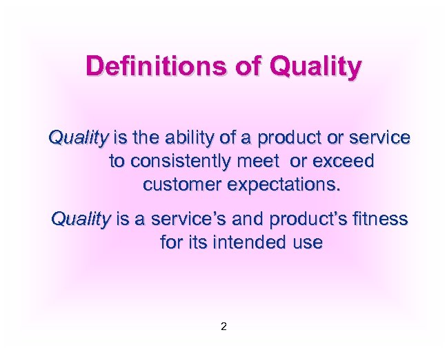 Quality Management 1 Definitions of Quality is