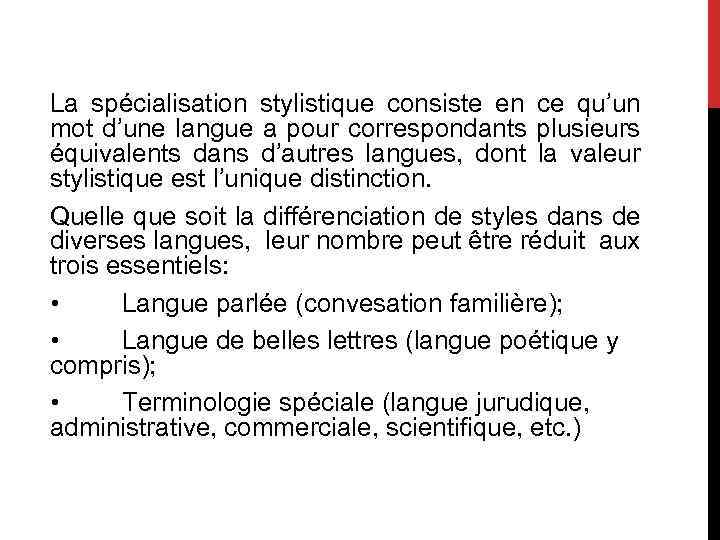 RÉPARTITION STYLISTIQUE DES UNITES LEXICALES PLAN 1 LEXIQUE