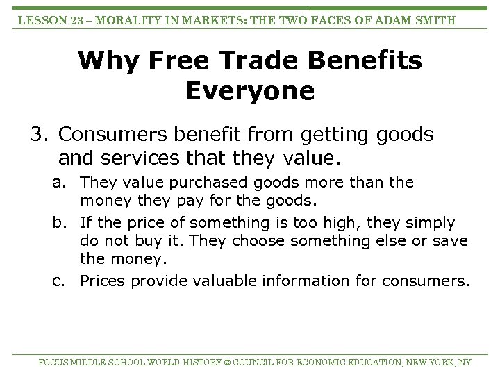 LESSON 23 MORALITY IN MARKETS THE TWO