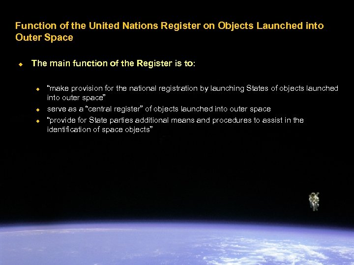 The United Nations Register of Objects Launched into