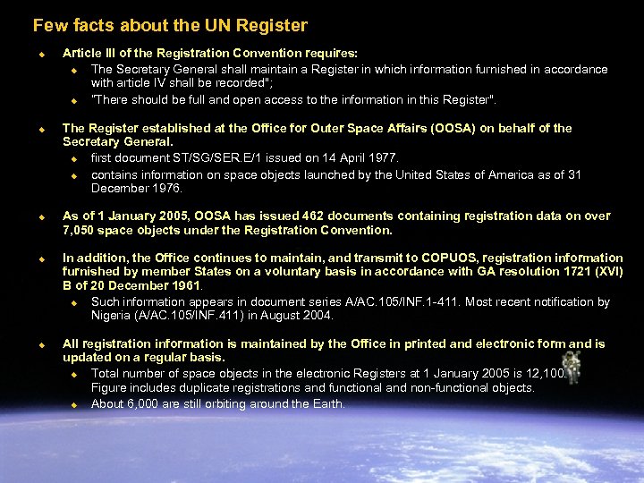 The United Nations Register of Objects Launched into