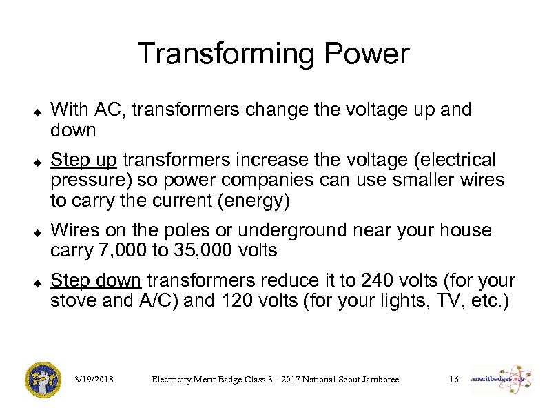 Electricity Merit Badge Class 3 Electric Power