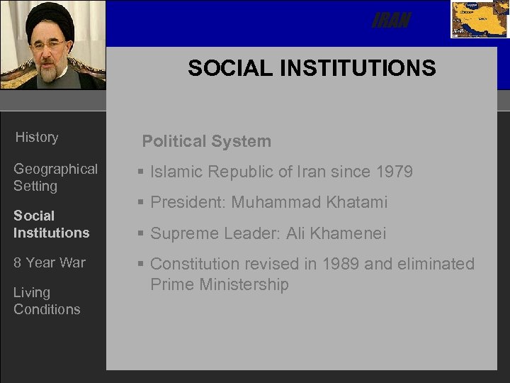 IRAN INTRODUCTION History Geographical Setting Social Institutions 8