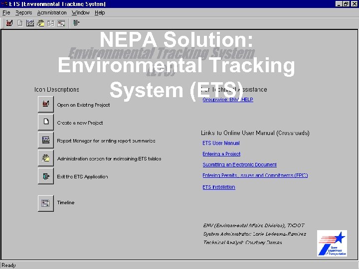 Tracking Environmental Permits Issues and Commitments EPICs by